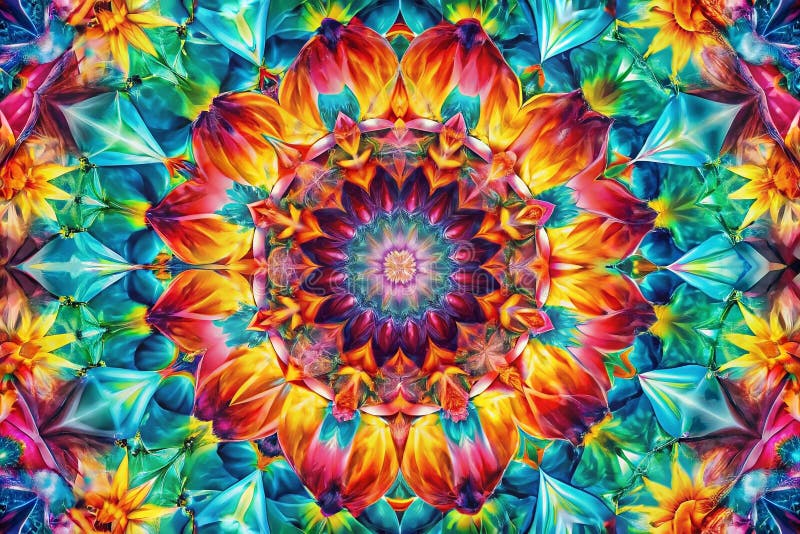 Vibrant, Symmetrical Mandala Pattern, Flower Design, Colorful ...