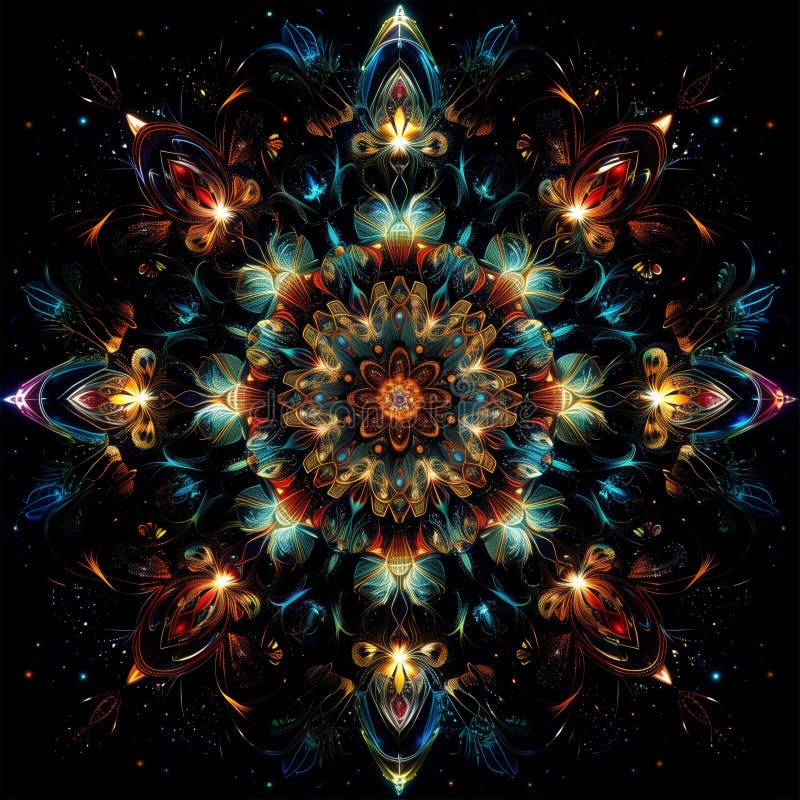 Vibrant Symmetrical Mandala Pattern with Intricate Geometric Design ...