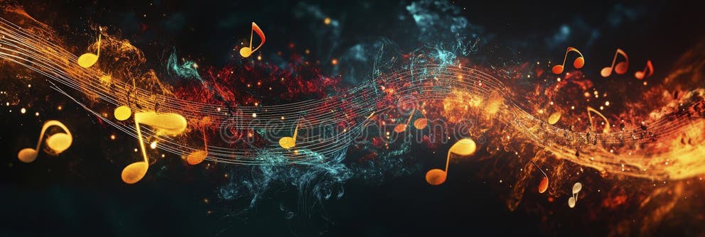 Vibrant Symphony of Notes Intertwining Sky and Fire Stock Illustration ...