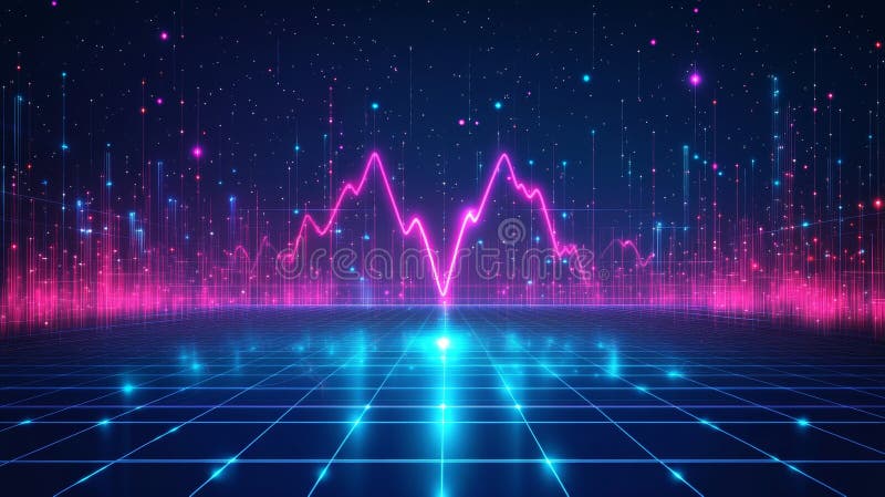 Vibrant Synthwave Background, Glowing Lines Form a Heartbeat on Neon ...