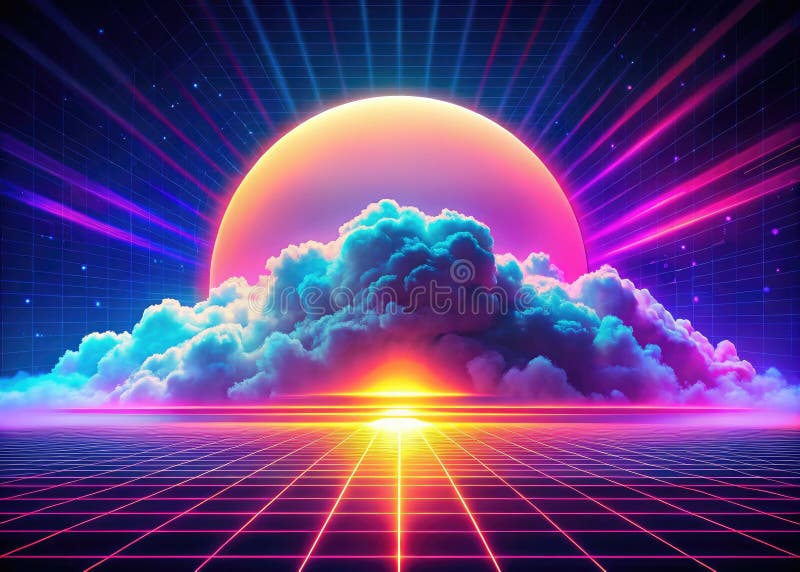 Vibrant Synthwave Cloudscape a RetroFuturistic Digital Art Banner ...