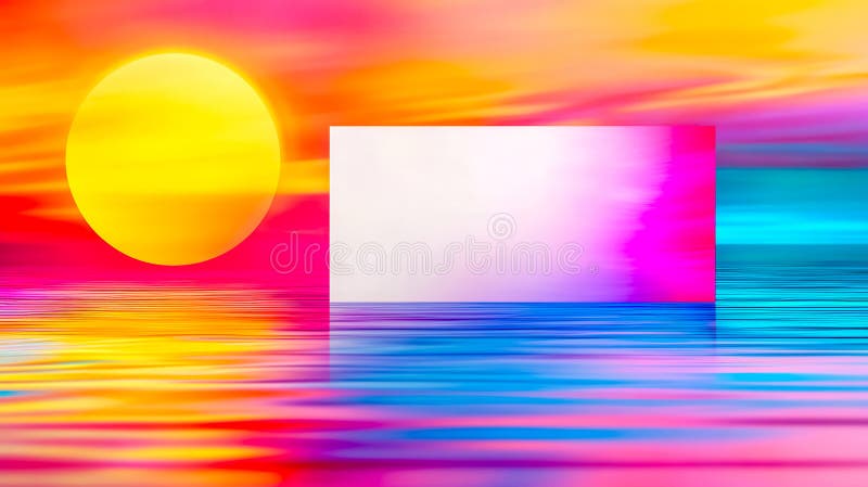 Vibrant Synthwave Sunset with Blank Canvas Reflecting on Water Stock ...