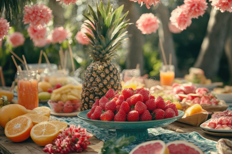 A Vibrant Table Displays Various Fruits and Vegetables, Prominently ...