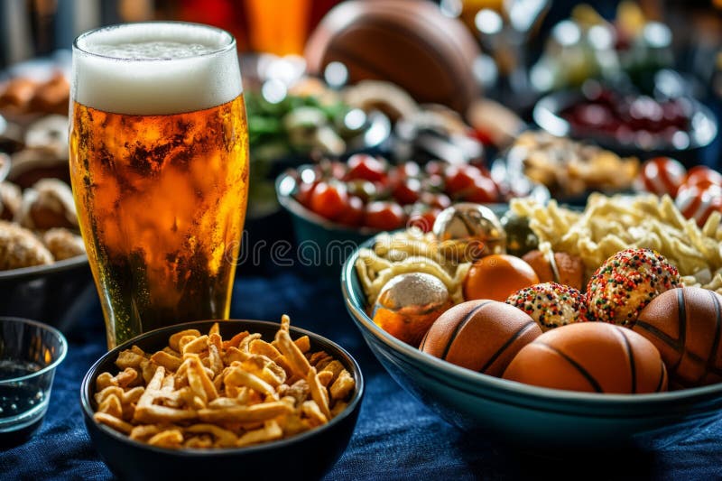 A Vibrant Table Setting with a Chilled Glass of Beer and an Array of ...