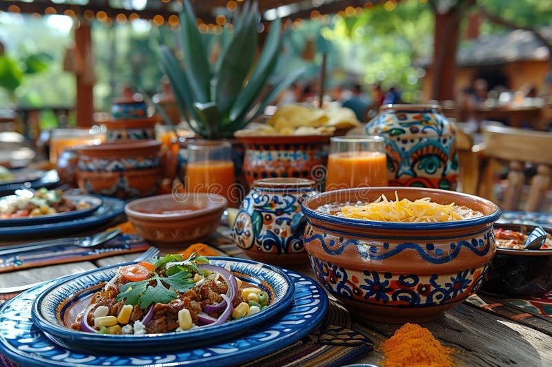 A Vibrant Table Setting with Mexican Food and Decorations. Stock Photo ...