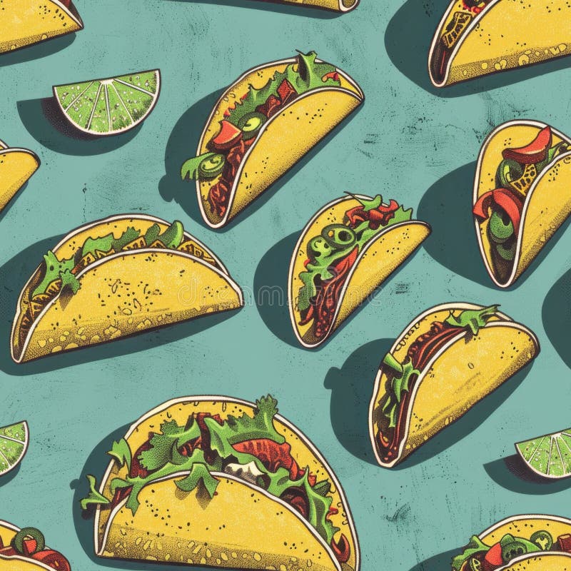 Vibrant Taco and Lime Pattern on Teal Background for Culinary Design ...
