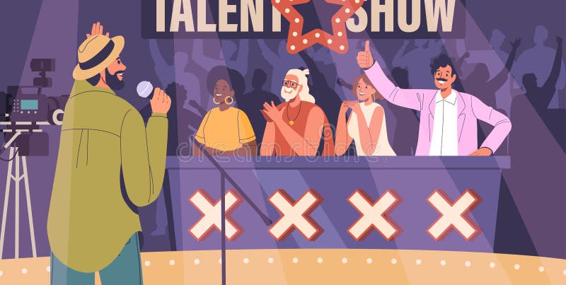 Vibrant Talent Show Scene Featuring a Performer Singing on Stage in ...