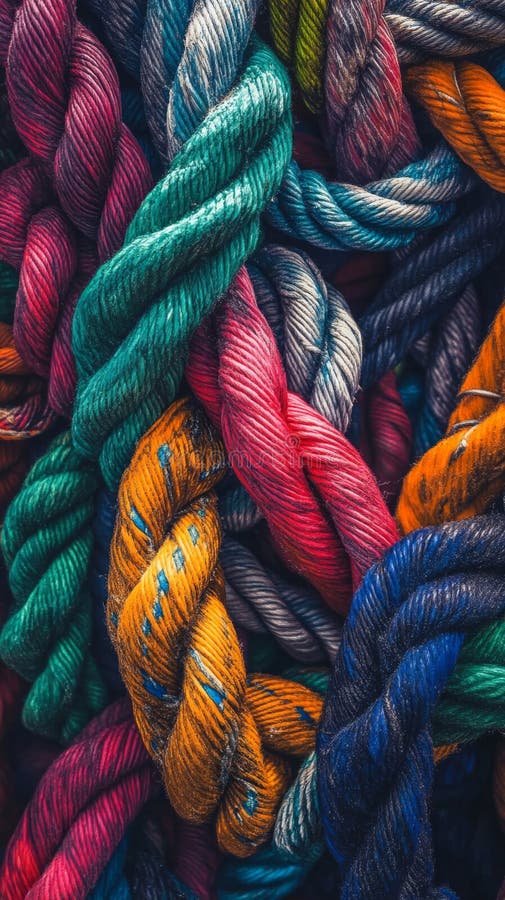 Colorful Twisted Rope Close-up, Vibrant Texture and Maritime Concept ...