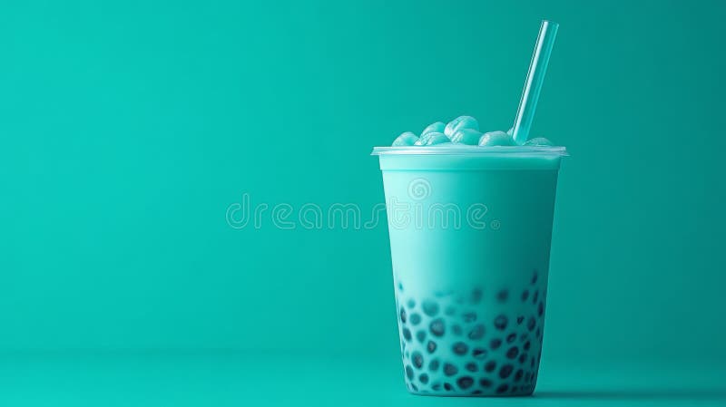 Refreshing Teal Bubble Tea with Tapioca Pearls on a Turquoise ...