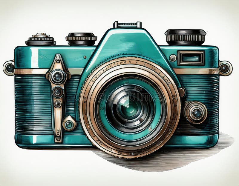 Illustration of a Teal Camera Showcasing Intricate Details ...