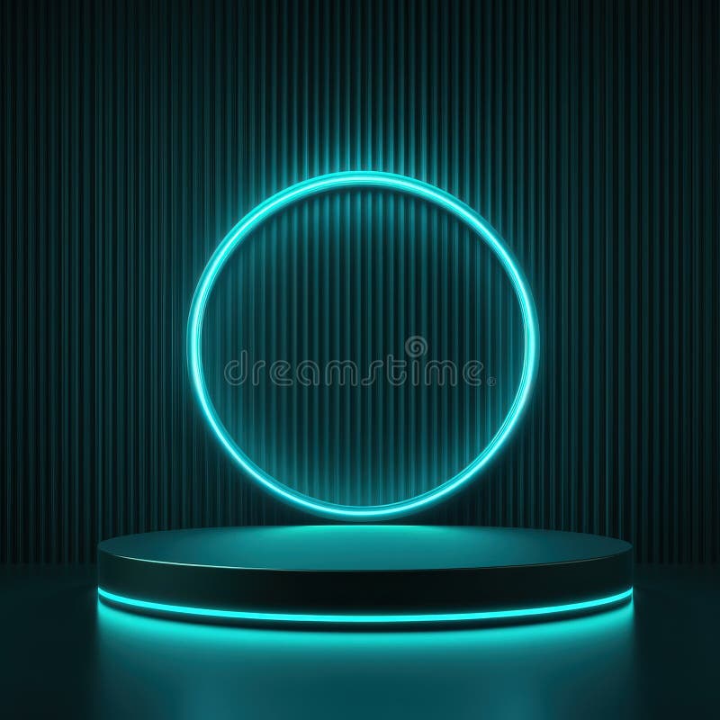 Neon Circle and Platform on Dark Background. Stock Illustration ...