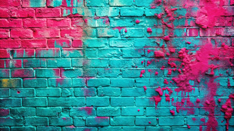 Vibrant Teal and Pink Graffiti on a Brick Wall Texture. Generative AI ...