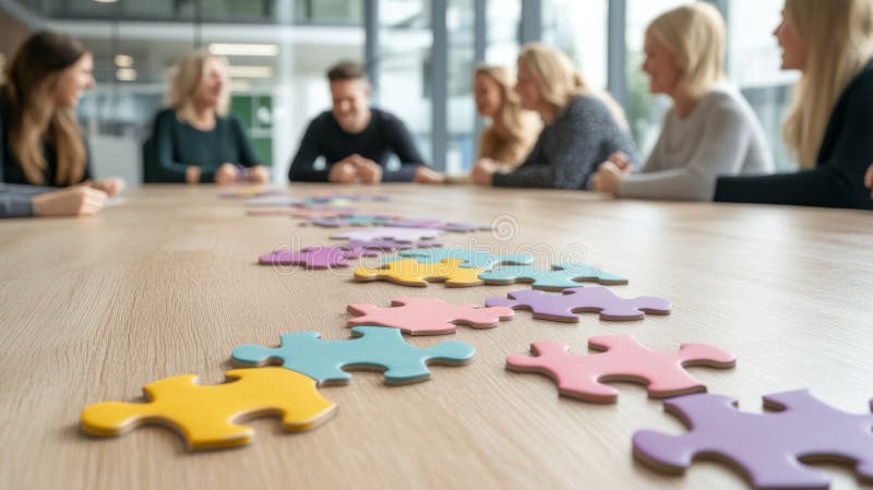 Team Collaboration at a Puzzle Workshop Session Stock Illustration - Illustration of motivation ...