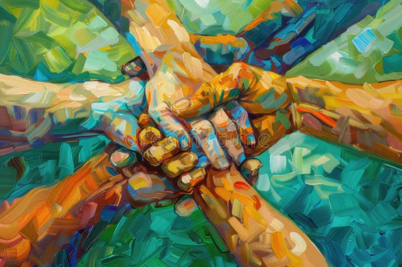 Vibrant Teamwork Painted Hands Joining Together in Abstract Colorful ...