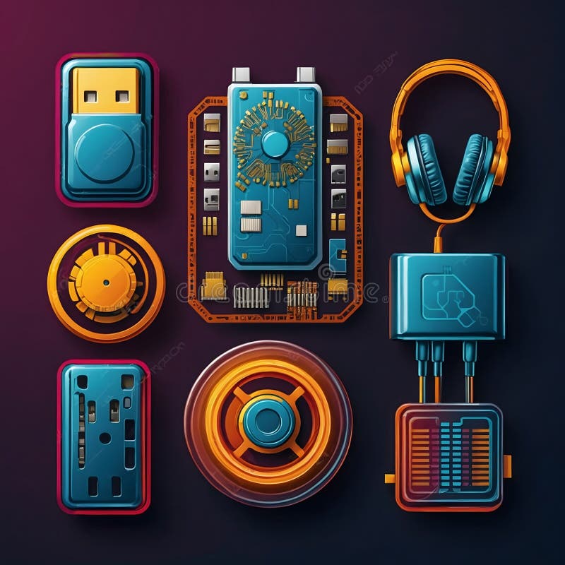Vibrant Tech Icons Featuring Simple Outlines and Contemporary Design ...