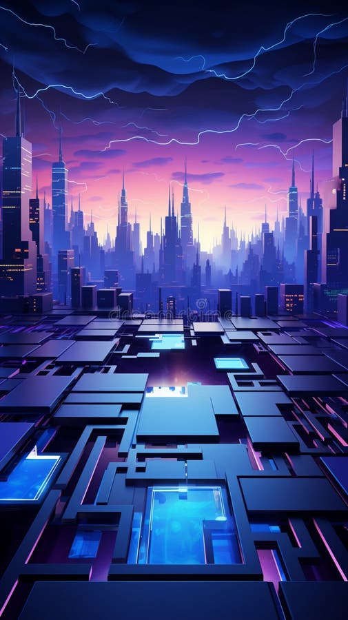 Vibrant Tech Illustration Blue Violet Isometric Background with Flat ...