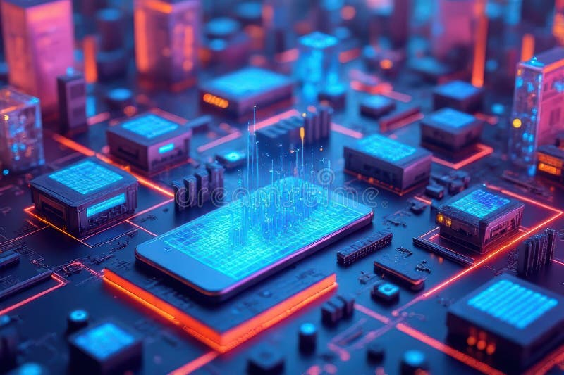 Vibrant Tech Innovation Exhibit Stock Illustration - Illustration of ...