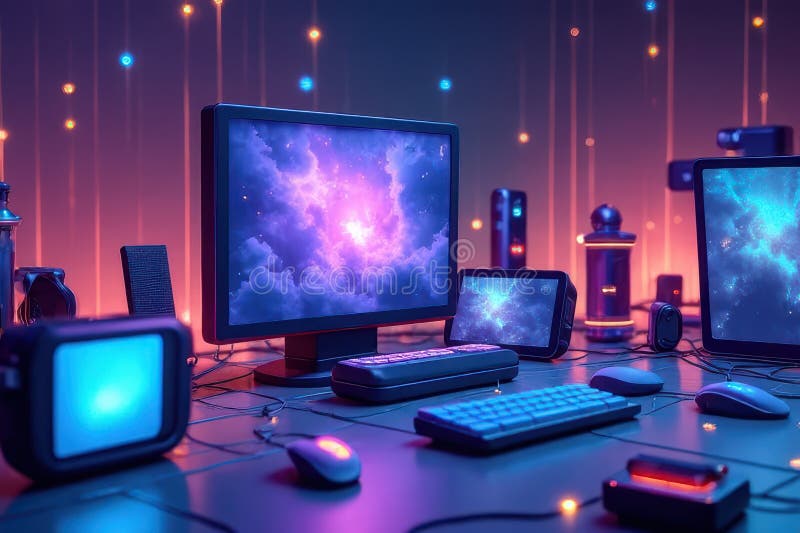 Vibrant Tech Innovation Exhibition Stock Illustration - Illustration of ...