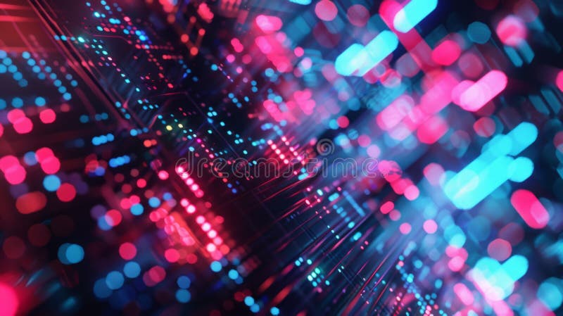 Vibrant Tech-themed Backdrop with Glowing Neon Circuitry and Bokeh ...