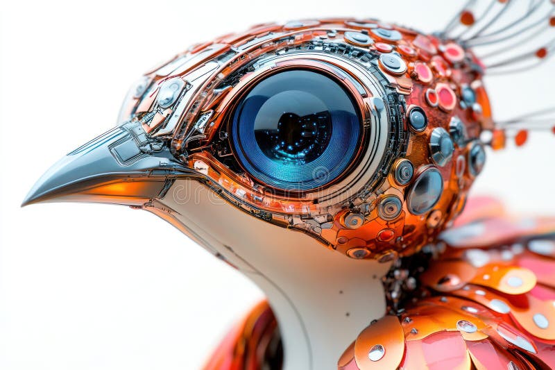 Vibrant Techno Peacock: Colorful Robotic Bird Design on White ...