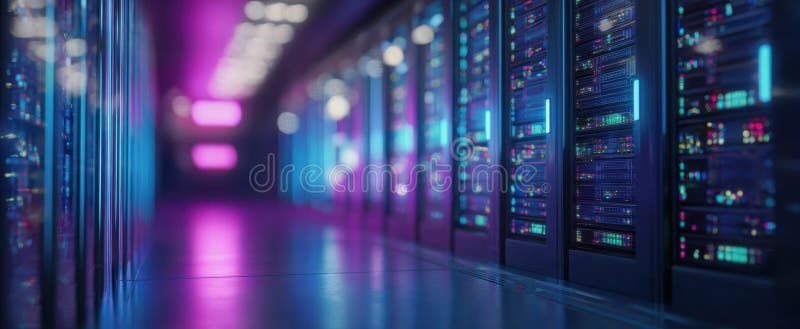 The Vibrant Technology of a Modern Data Center Illuminated in Neon ...