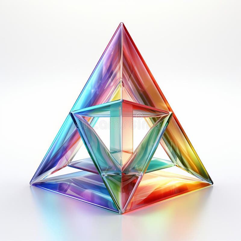 Vibrant Tetrahedral Prism with Kaleidoscope Colors on White Background ...