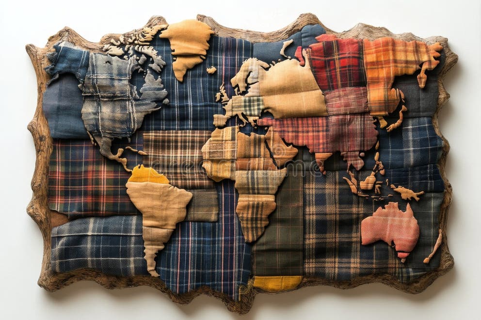 Creative Patchwork Textile World Map Featuring Various Fabric Patterns ...