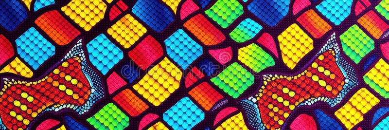 Vibrant Textile Design Showcasing Intricate Patterns in Bold Colors on ...