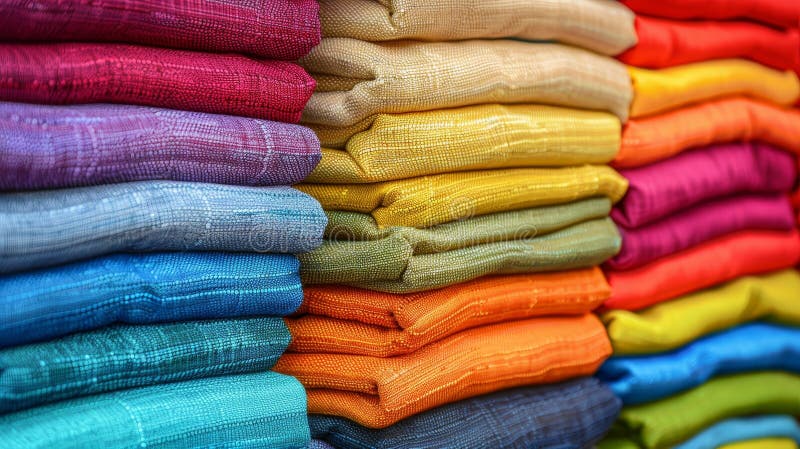 Vibrant Textile Display a Colorful Array of Fabrics in Rich Textures ...