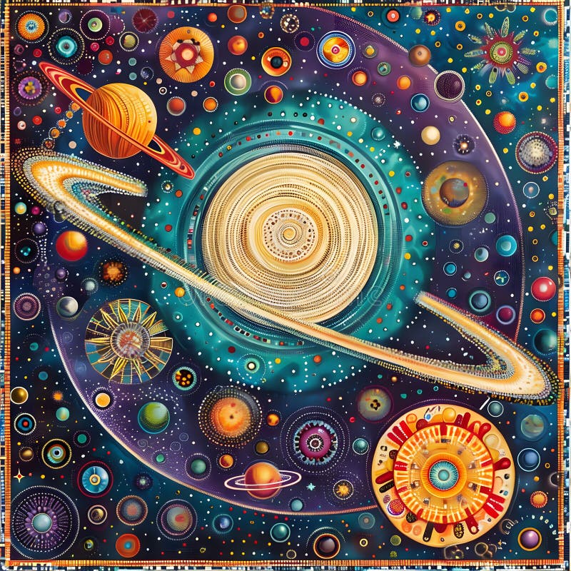 Vibrant Textile Painting of Solar System with Planets and Stars Stock ...