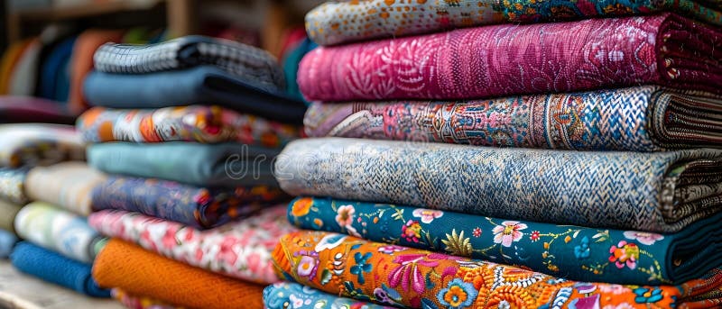 Vibrant Textile Symphony: a Medley of Patterns and Colors. Concept ...