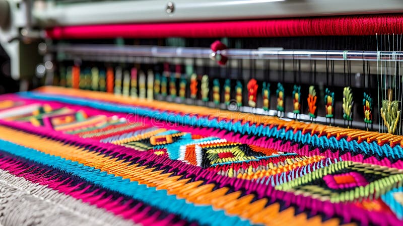 Vibrant Textile Weaving Process Showcasing Colorful Patterns Stock ...
