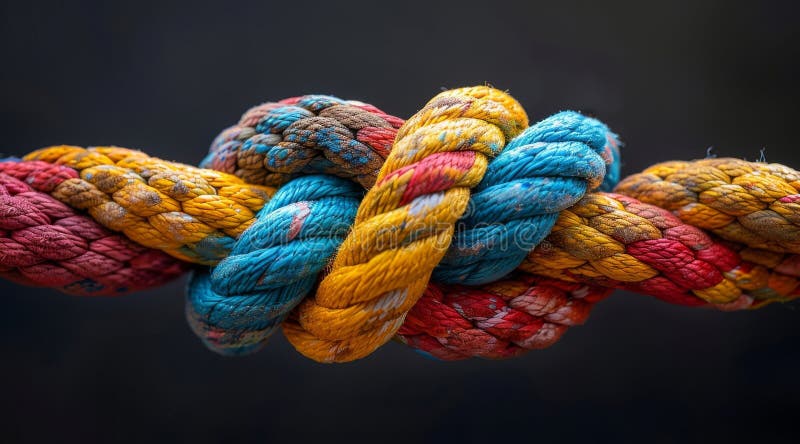 Vibrant and Textured Close-up of a Knot with Multi-colored Ropes Stock ...