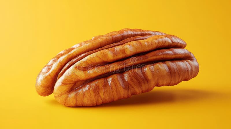 Vibrant, Textured Pecan Nut in Shell Isolated on Yellow Background ...