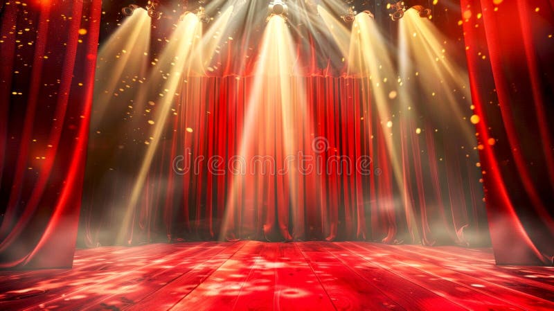A Vibrant Theater Stage Ready for a Performance. Rich Red Curtains ...