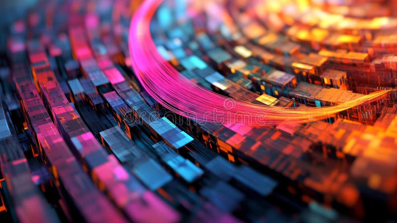 Vibrant Thread in Digital Mosaic a Singular Line Navigating a Complex ...