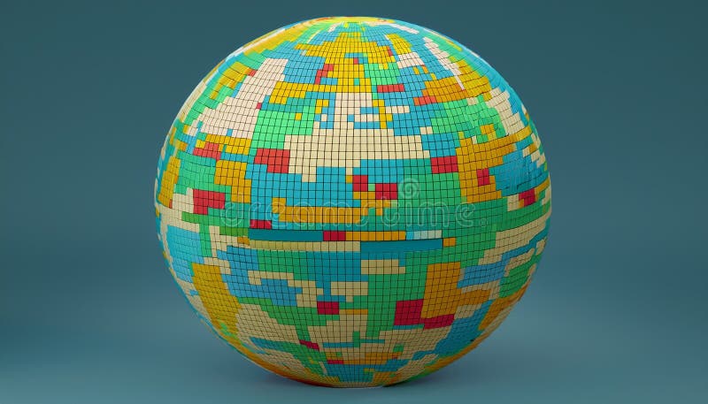3D Render of an Abstract Geometric Sphere with a Mosaic Tile Pattern ...