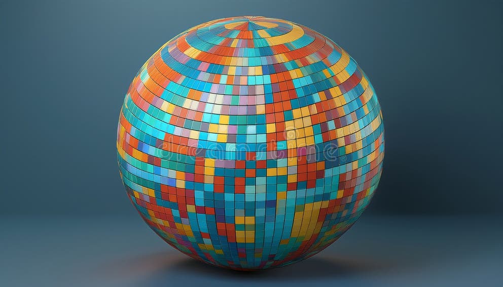 3D Render of an Abstract Geometric Sphere with a Mosaic Tile Pattern ...