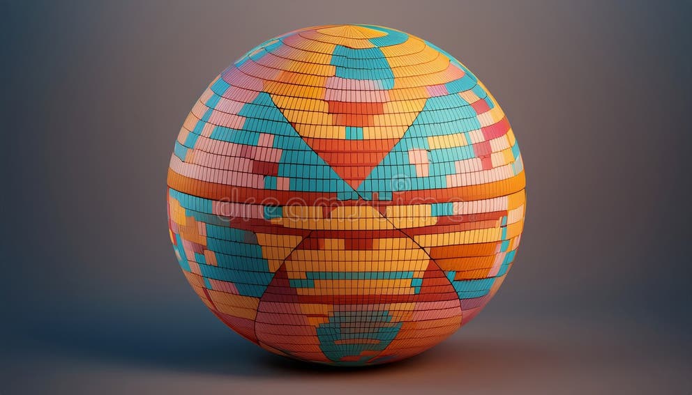 3D Render of an Abstract Geometric Sphere with a Mosaic Tile Pattern ...