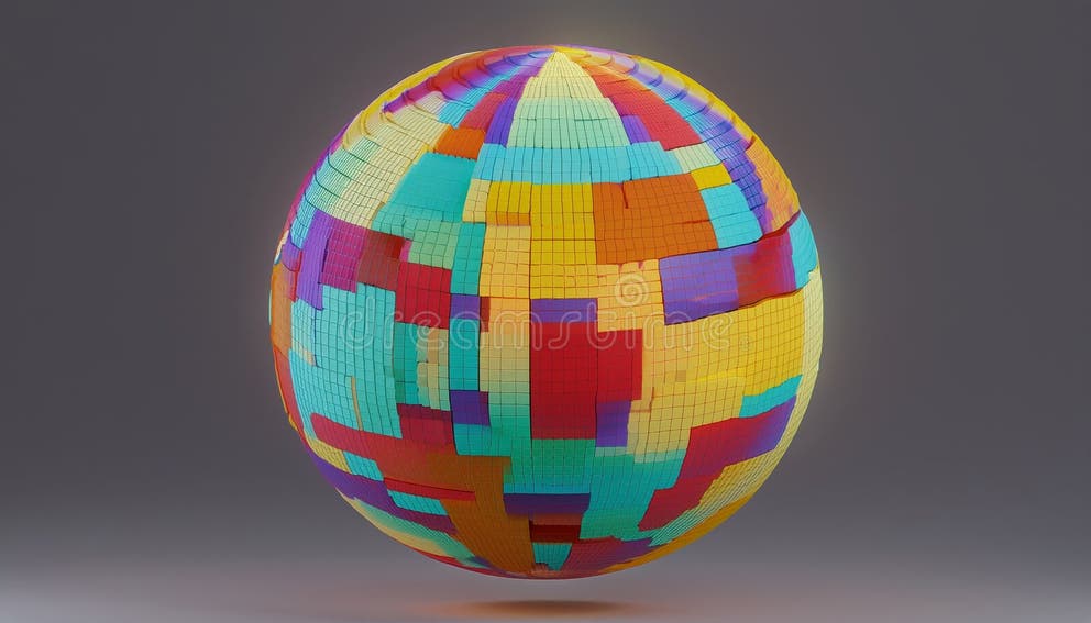 3D Render of an Abstract Geometric Sphere with a Mosaic Tile Pattern ...