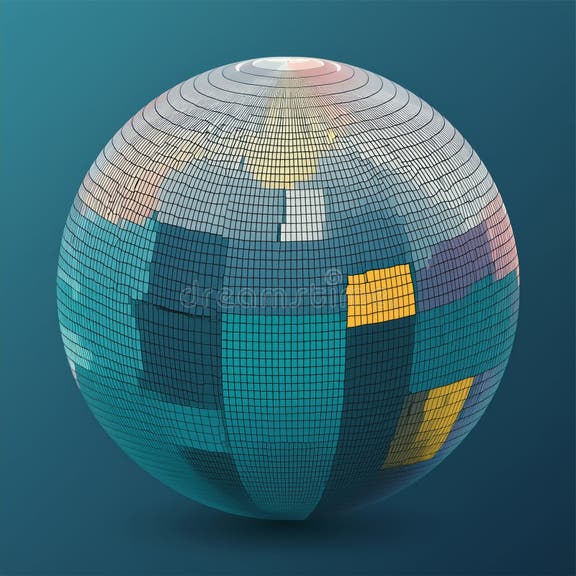 3D Render of an Abstract Geometric Sphere with a Mosaic Tile Pattern ...
