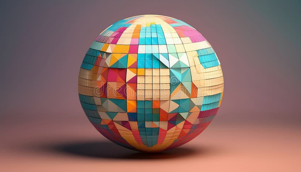 3D Render of an Abstract Geometric Sphere with a Mosaic Tile Pattern ...