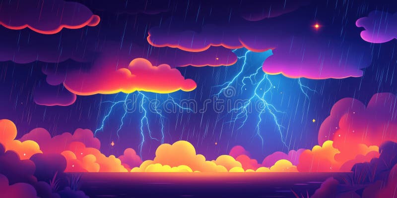 Vibrant Thunderstorm Scene with Colorful Clouds and Lightning Strikes ...