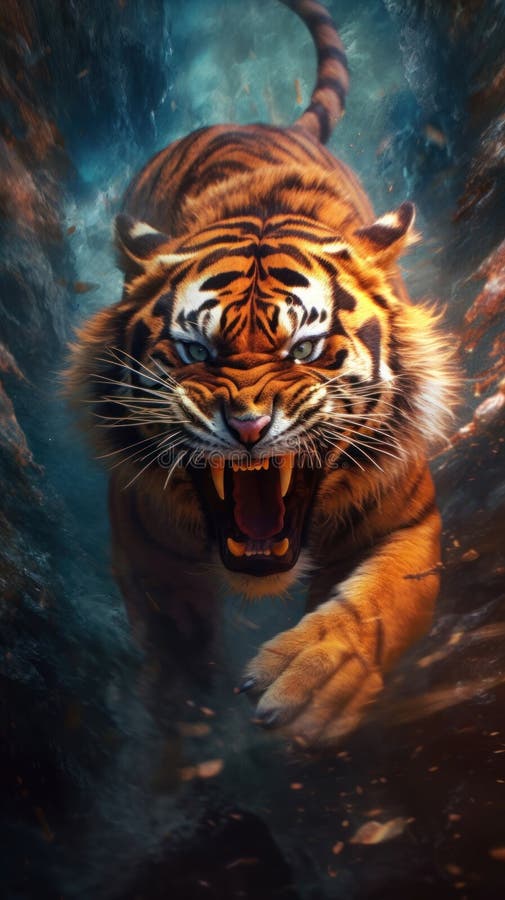 Vibrant Tiger in Action AI Generated Stock Illustration - Illustration ...