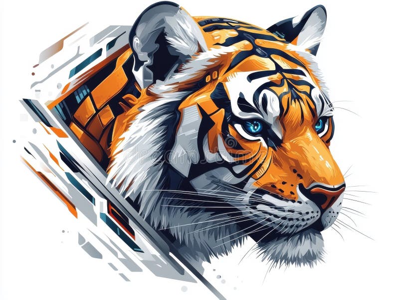 Vibrant Tiger Portrait Digital Artwork. Stock Illustration ...