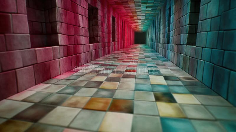 Vibrant Tiled Corridor with a Gradient of Colors, AI Stock Image ...