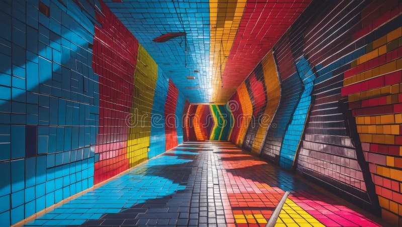 A Vibrant, Tiled Corridor with a Mesmerizing Spectrum of Colors ...