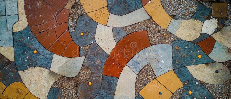 Vibrant Tiled Pathway Overhead View of Abstract Mosaic with Colorful ...
