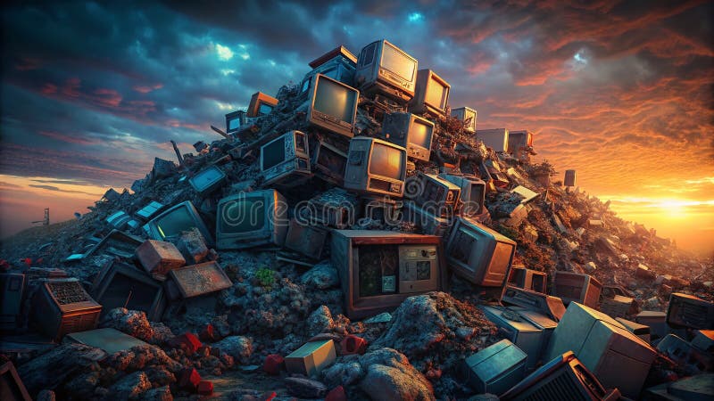 A Vibrant TiltShift Perspective of a Futuristic Tech Graveyard Fluid ...