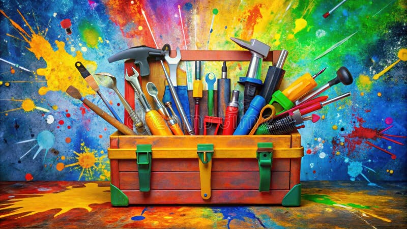 A Vibrant Toolbox Overflowing with Colorful Tools Against a Dynamic ...